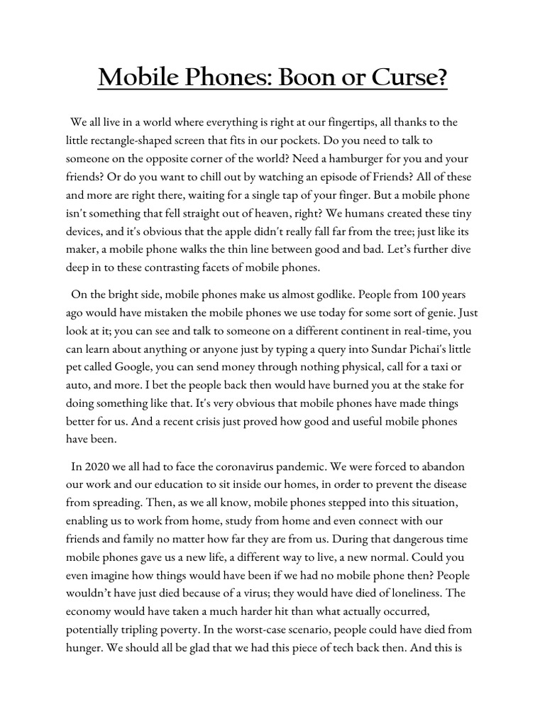 Mobile Phones: Boon or Curse? | PDF | Social Science