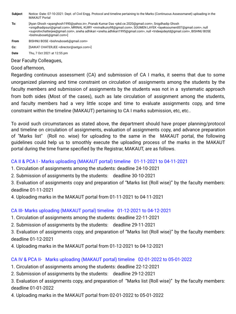 Marks (Continuous Assessmanet) Uploading in The MAKAUT Portal | PDF