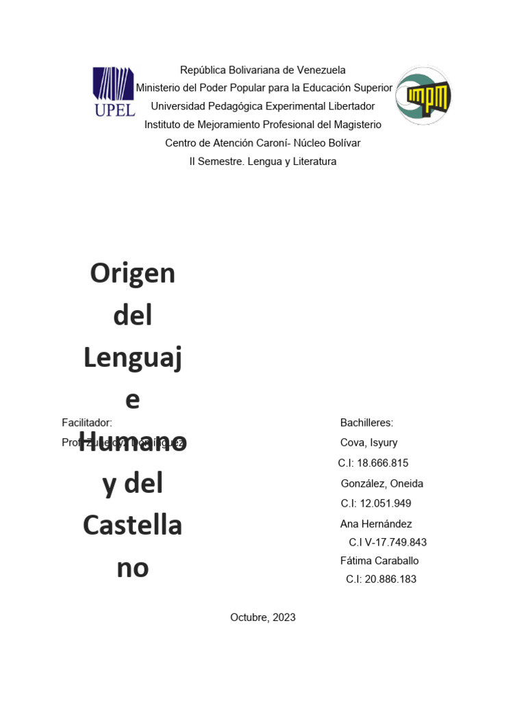 Origen Del Lenguaje Humano y Del Castellano | PDF | Humano | Origen del ...