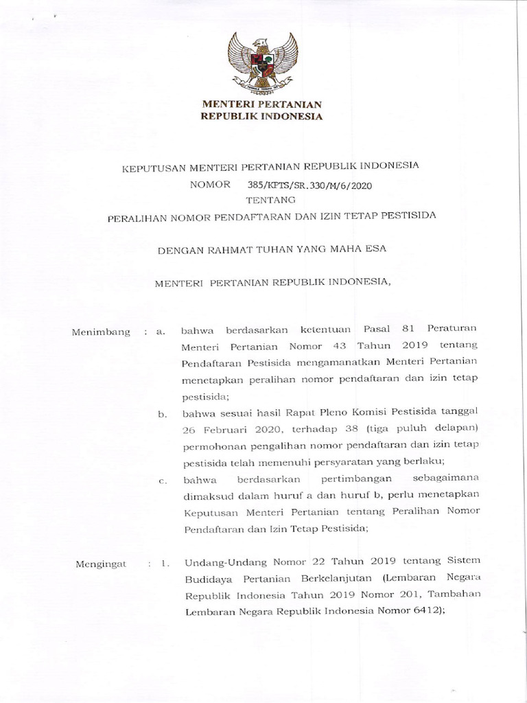 SK Tetap Mentan Furadan | PDF