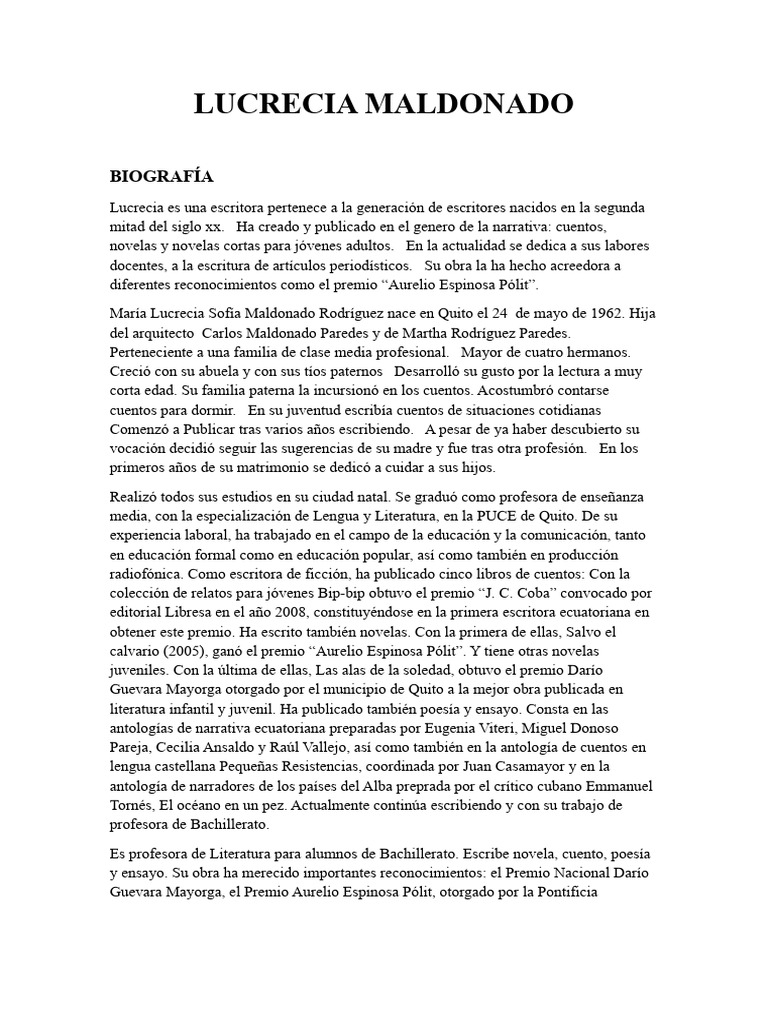 Biografía de Lucrecia Maldonado | PDF | Cuentos