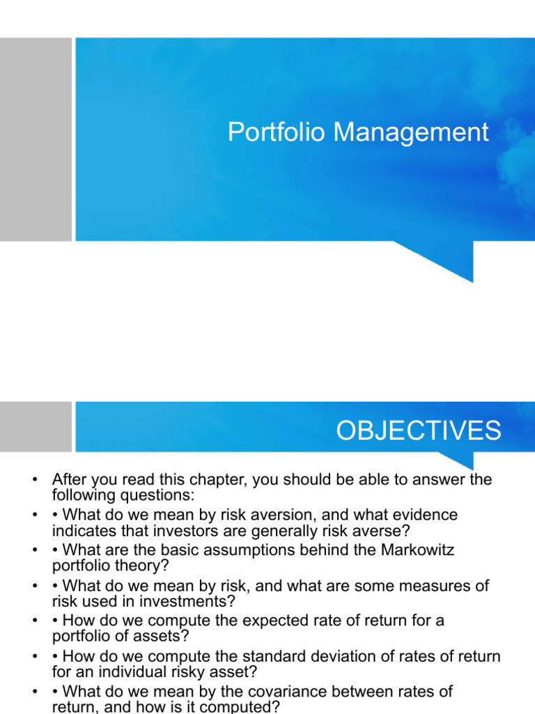 Chapter 3 - Portfolio Management | PDF | Modern Portfolio Theory ...