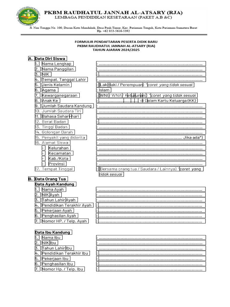 Formulir PPDB 2024-2025 | PDF