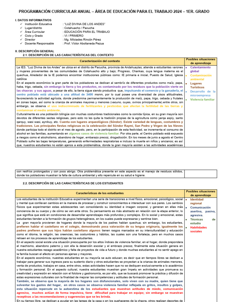 Pca 1ero Ept | PDF | Aprendizaje | Evaluación