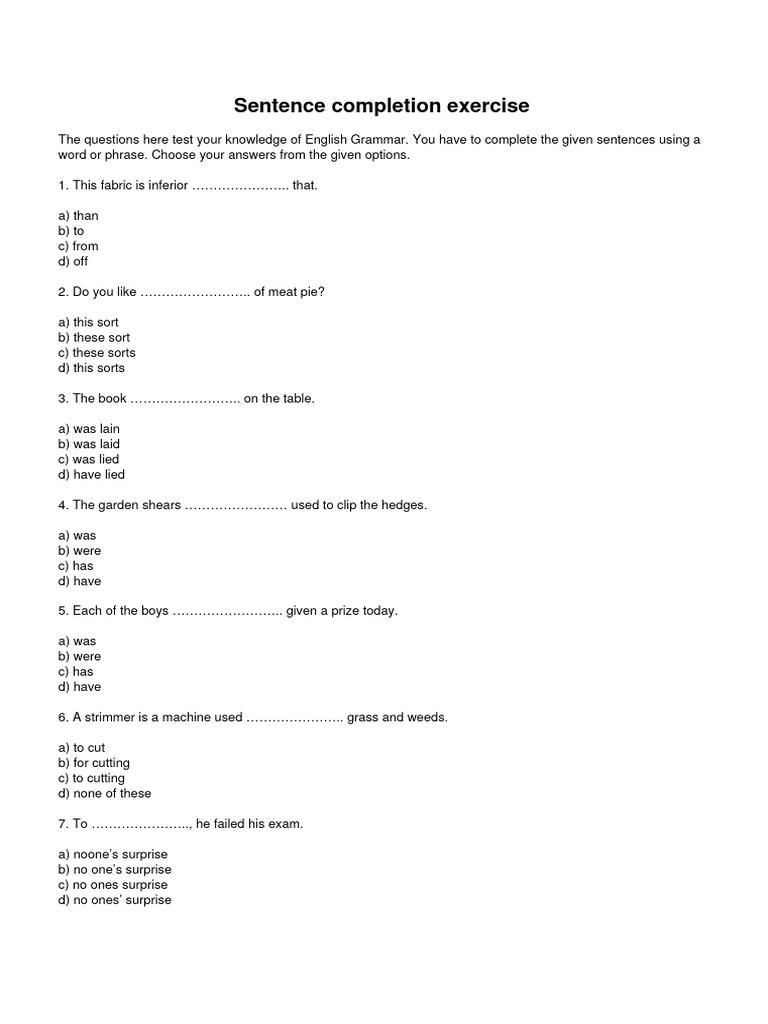 Documents 2720 Sentence Completion Exercise Pdf Language Arts