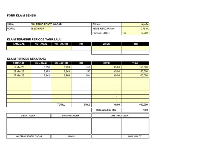 Form Klaim Bensin April 2024 | PDF