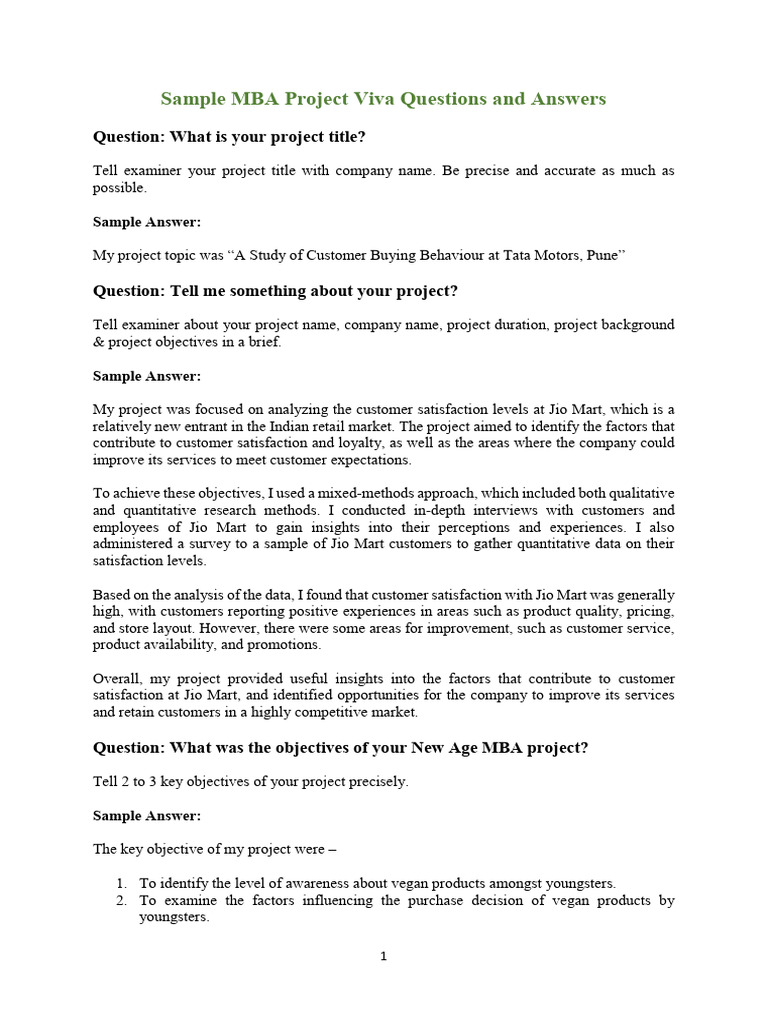 MBA Project Sample Question & Answers | PDF | Sampling (Statistics ...