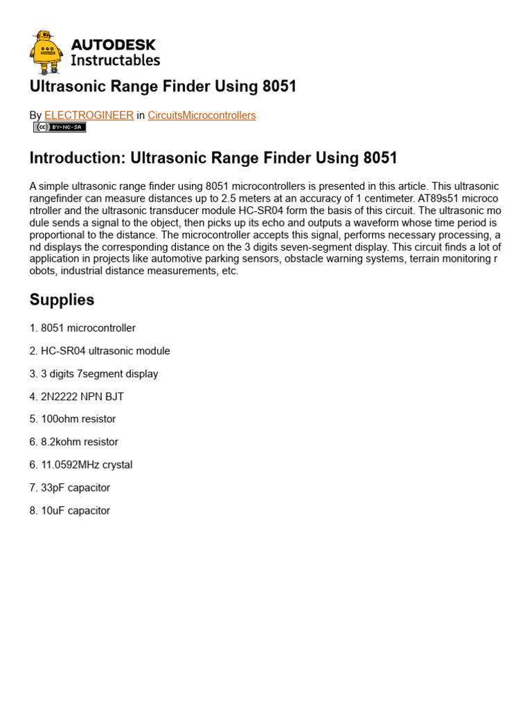 Ultrasonic Range Finder Using 8051 - 4 Steps - Instructables | PDF ...