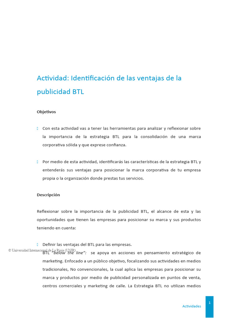 Identificaciòn de Las Ventajas de La Publicidad BTL | PDF | Publicidad | Marketing