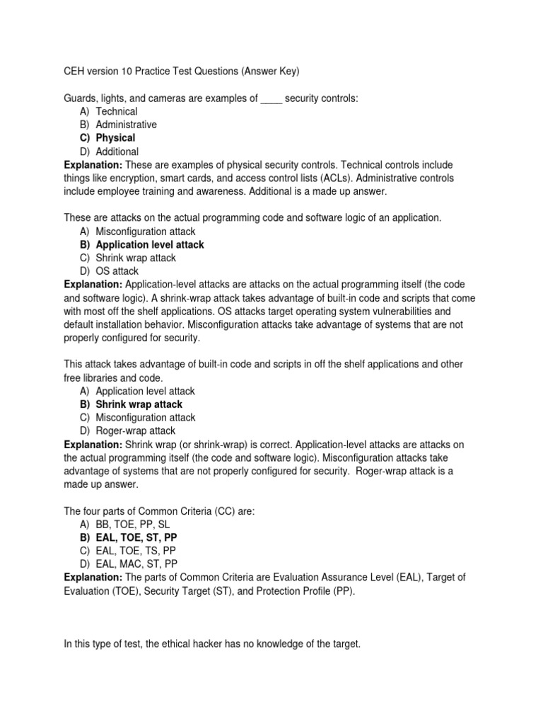 Certified Ethical Hacker (CEH) Practice Questions | PDF | Transmission ...