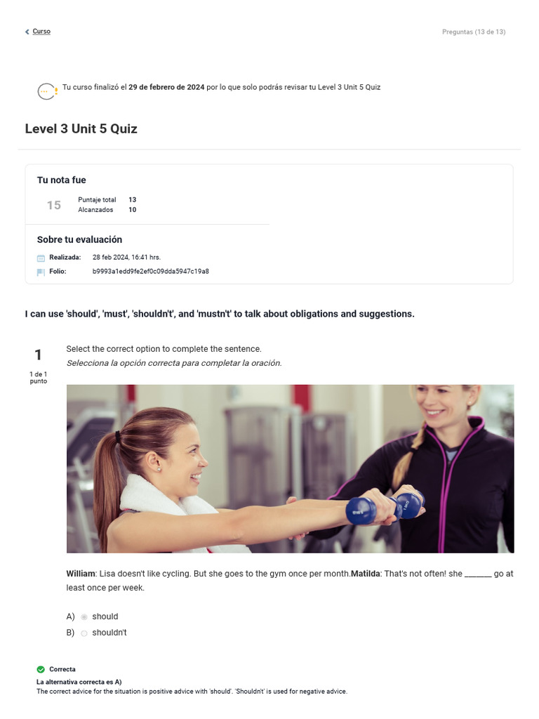 Level 3 Unit 5 Quiz: Tu Nota Fue | PDF | Drink