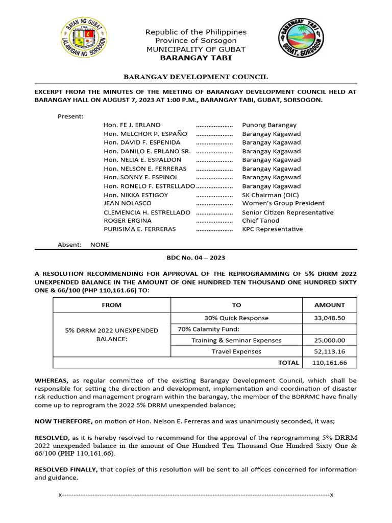 017 - Reprogramming of 2022 5% DRRM Unexpended Balance | PDF | Government