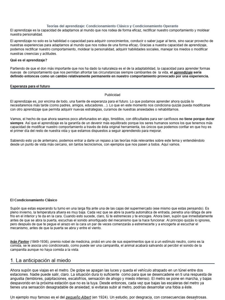 Teorías Del Aprendizaje | PDF | Aprendizaje | Comportamiento