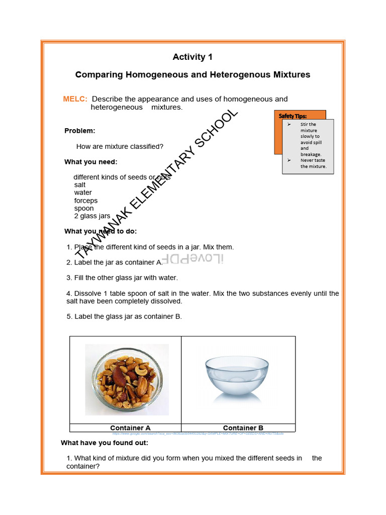 Activity-Sheet1 - Watermark (2) - Watermark | PDF | Mixture | Filtration