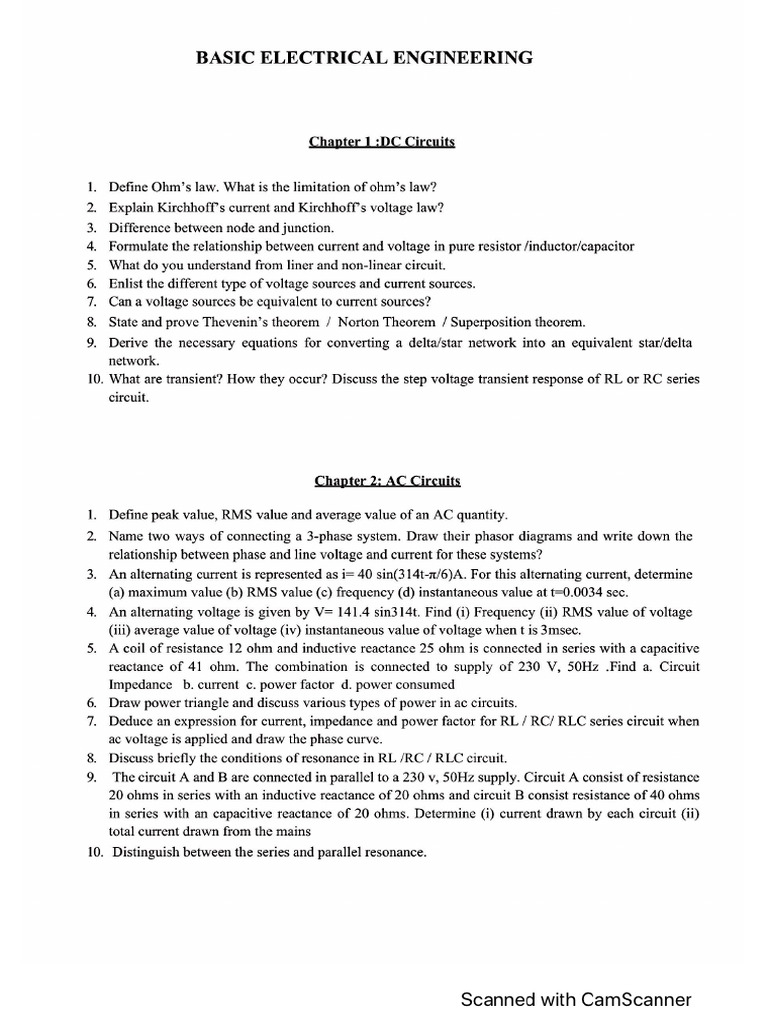 BEE Question Bank (ADK) | PDF