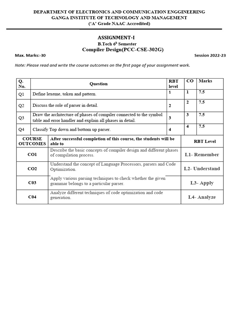CD ASSIGNMENT-1 and 2 | PDF | Parsing | Compiler