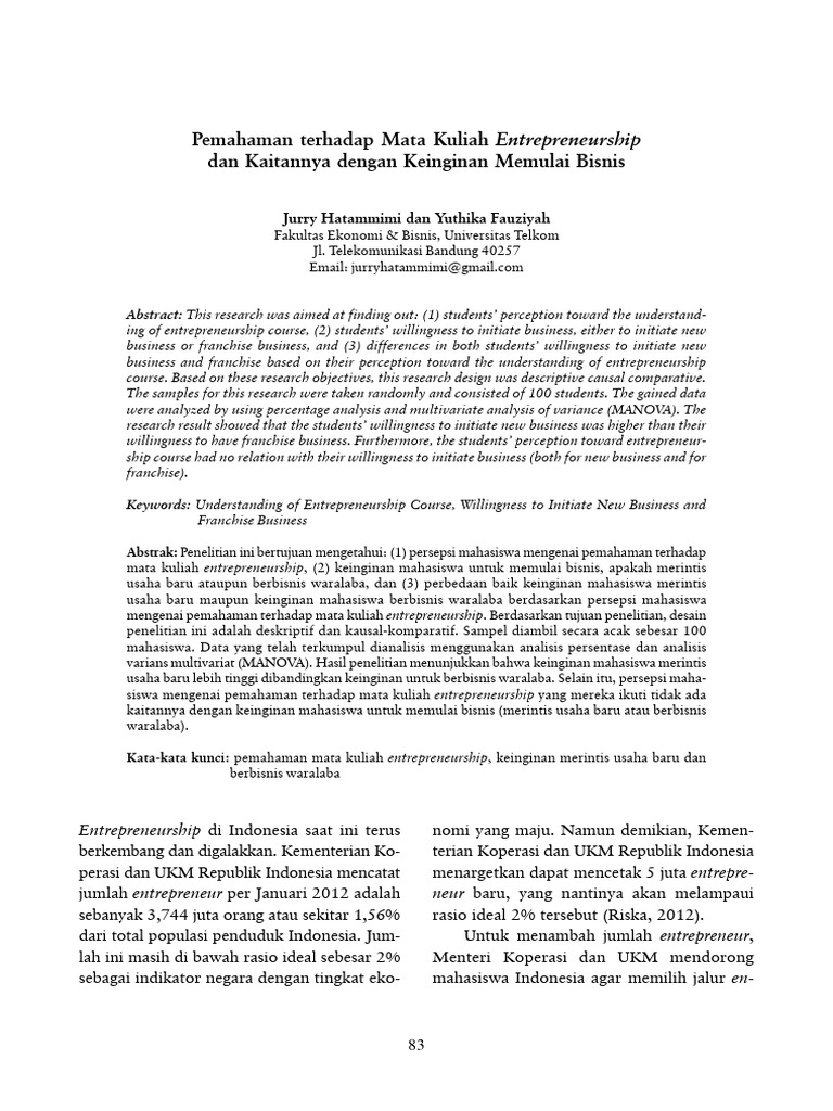 Pemahaman Terhadap Mata Kuliah Entrepren | PDF | Business | Statistics