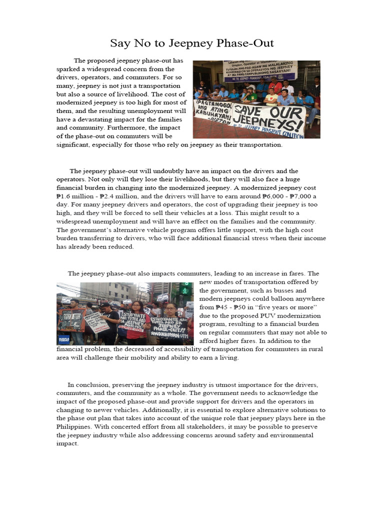 Save the Jeepney: Impact of Phase-Out | PDF | Commuting | Transport