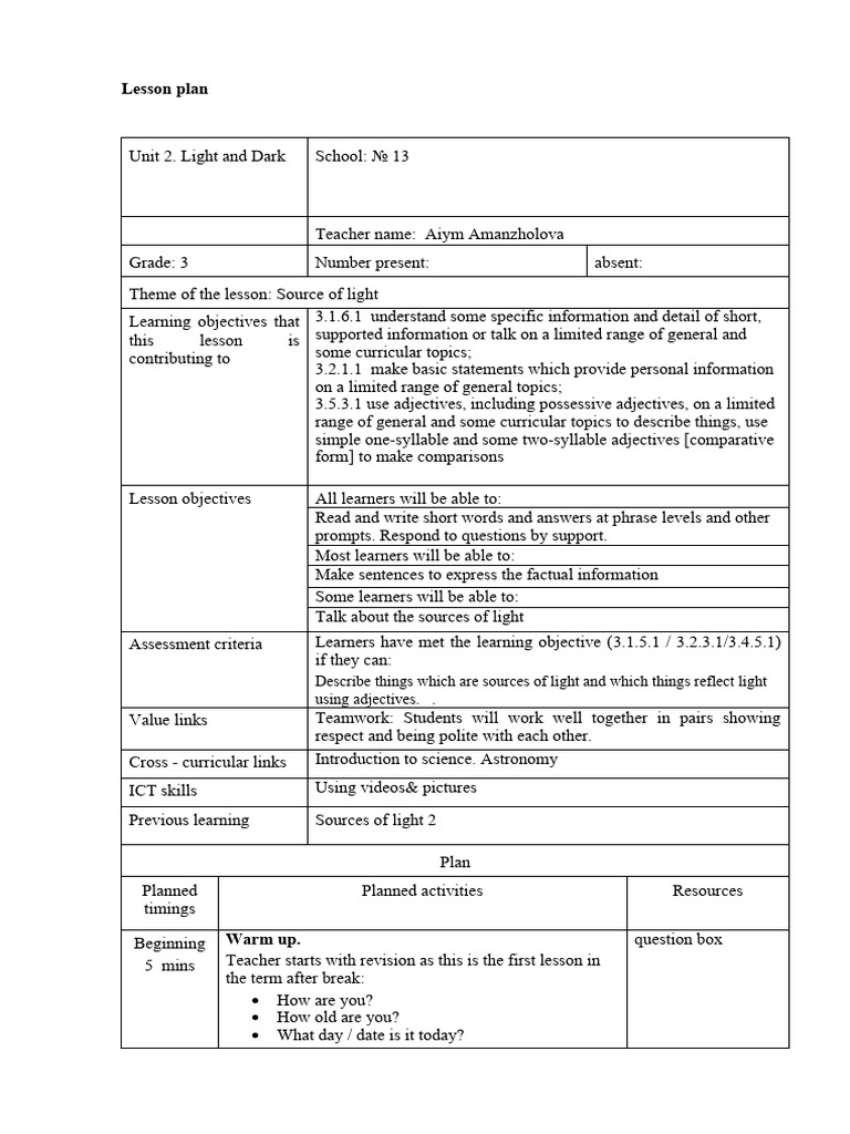 LESSON PLAN. Grade 3 | PDF | Learning | Behavior Modification