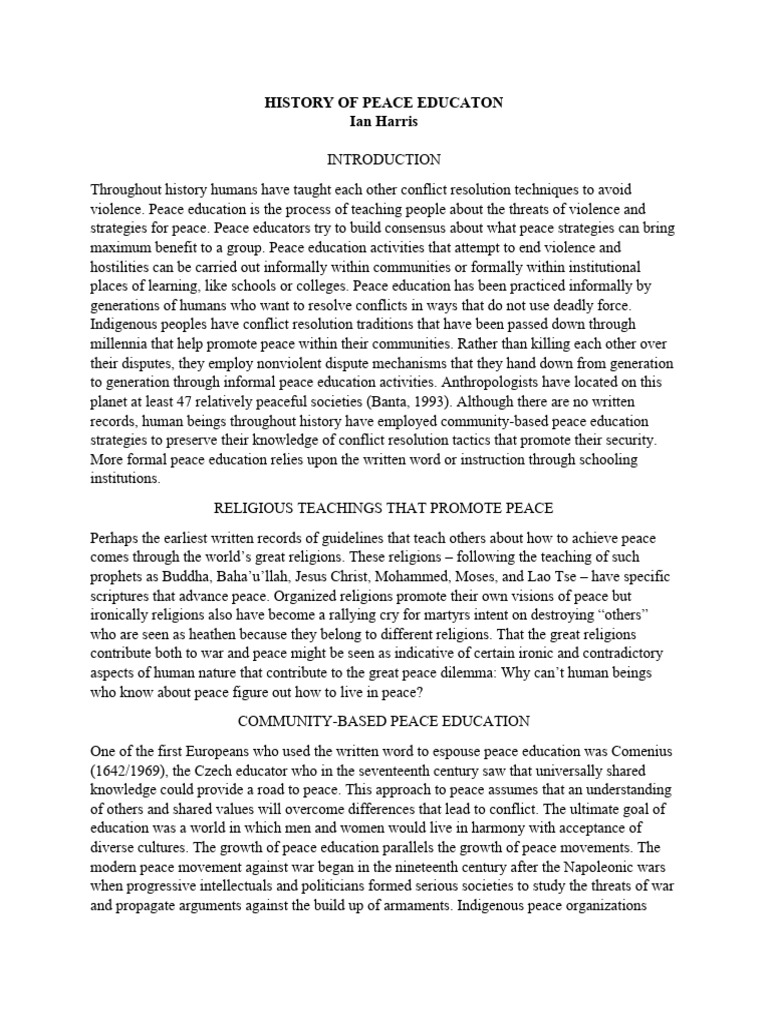 Evolution of Peace Education History | PDF | Peace | Violence