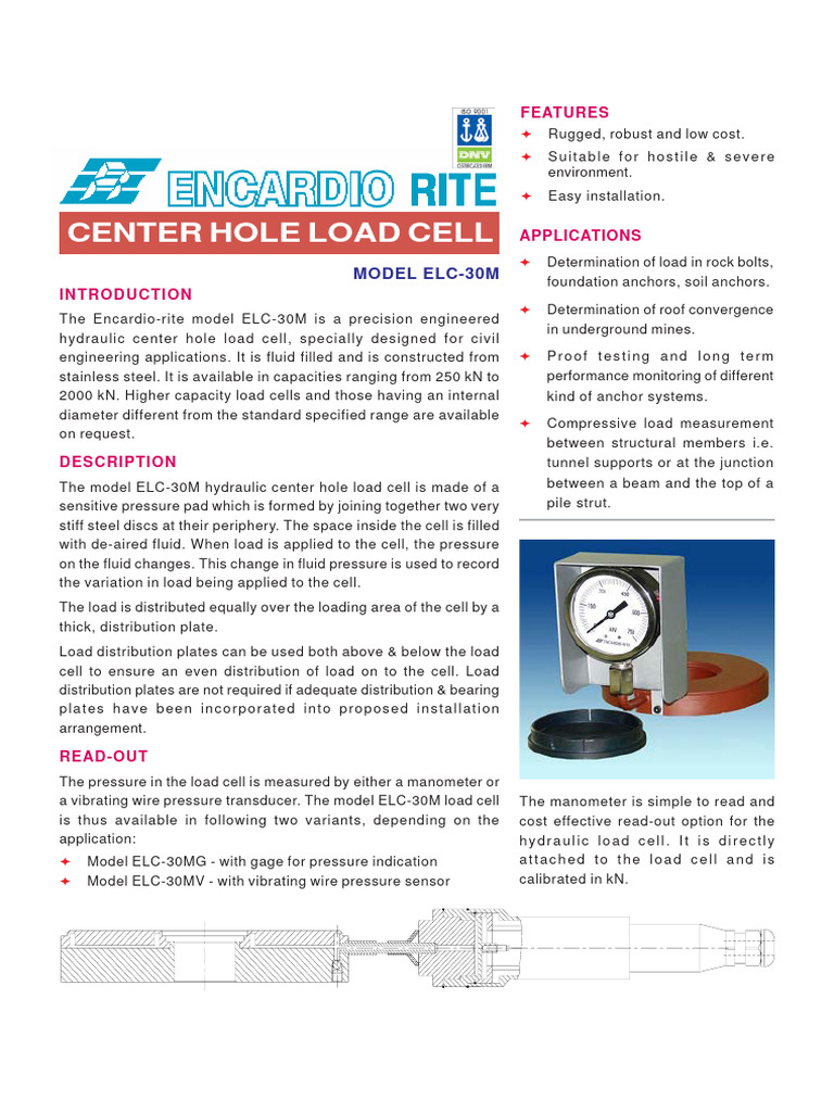 ELC-30M Hydraulic Load Cell Overview | PDF | Pressure Measurement ...
