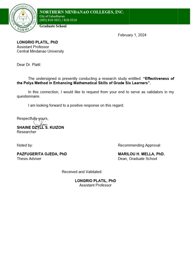 Request Letter To The Validator | PDF