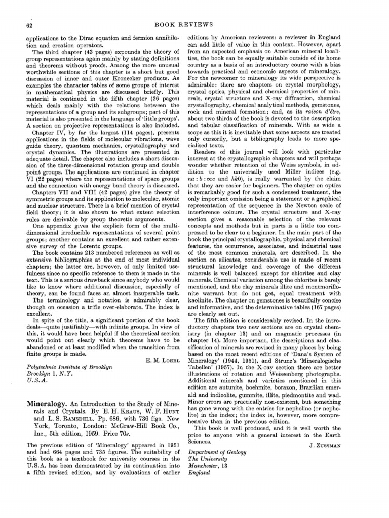 Acta Crystallographica - January 1960 - Zussman - Mineralogy by E H ...