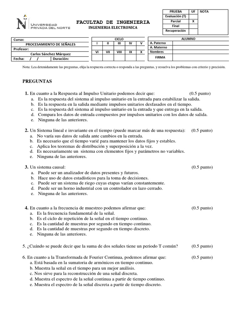 Examen Parcial PDS 23 2 | PDF | Densidad espectral | Transformada de Fourier