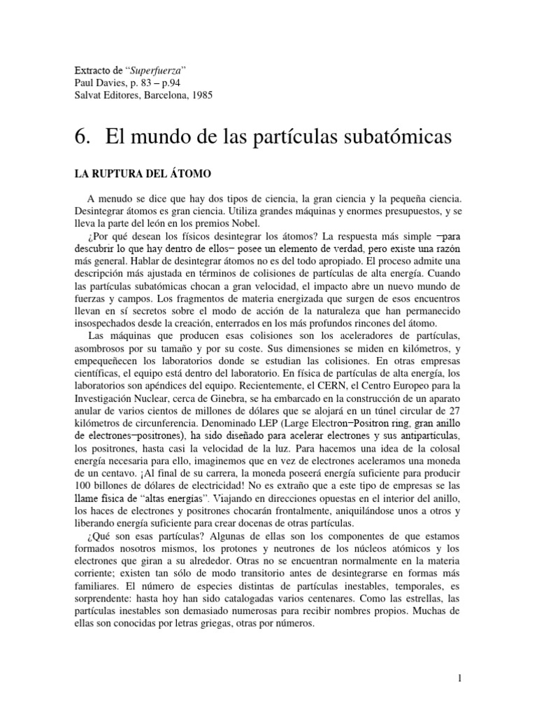 EL MUNDO DE LAS PARTICULAS SUBATOMICAS (LFR) | PDF | Cuarc | Partícula ...