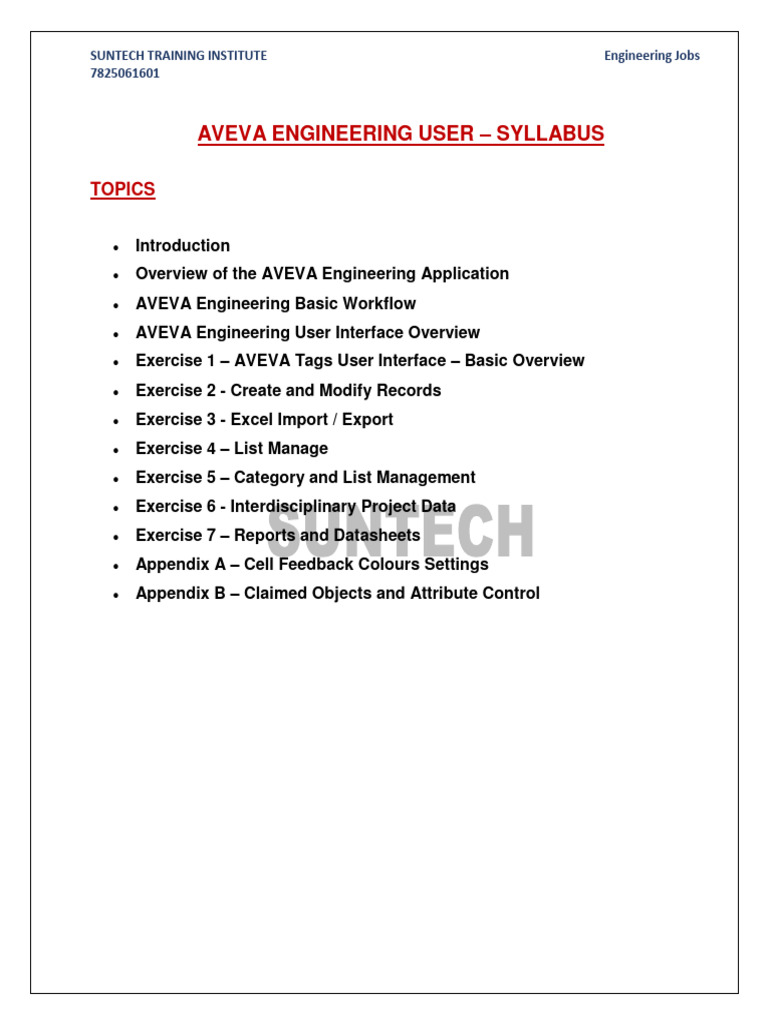 Aveva Engineering User - Syllabus | PDF