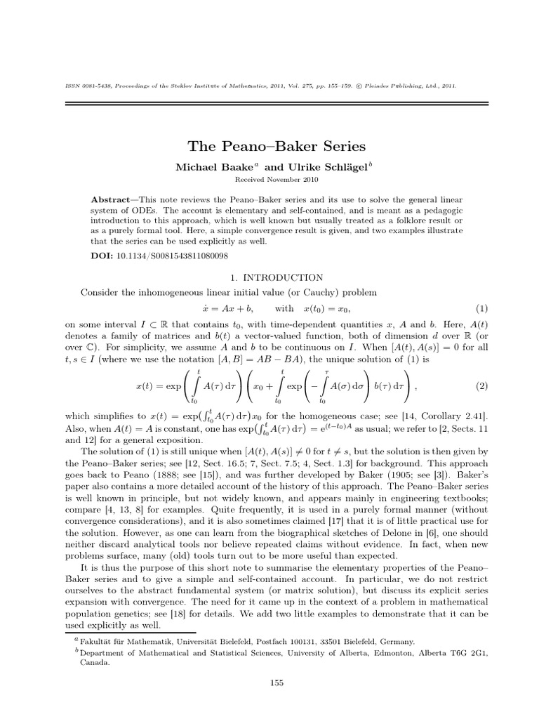 BaakeSchlaegel 2011 PeanoBakerSeries | Download Free PDF | Matrix (Mathematics) | Exponential ...