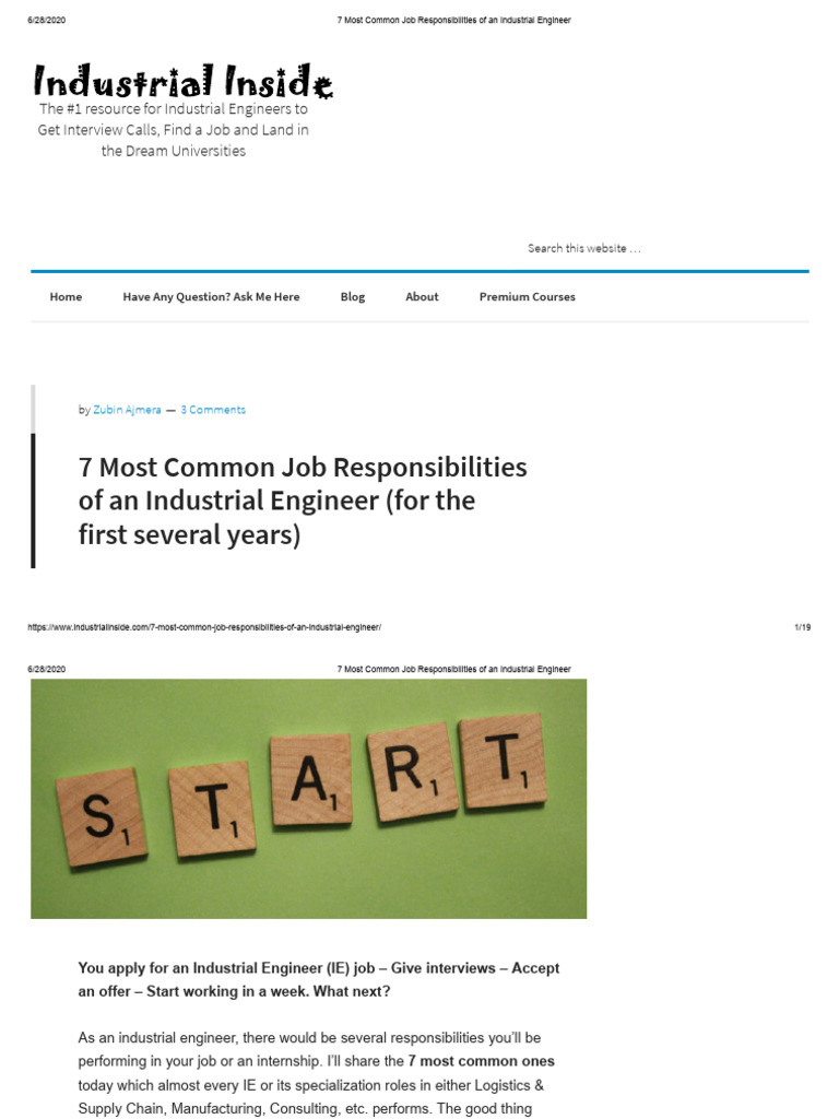 7 Most Common Job Responsibilities of An Industrial Engineer | PDF ...