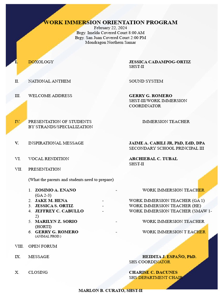 Work Immersion Program | PDF