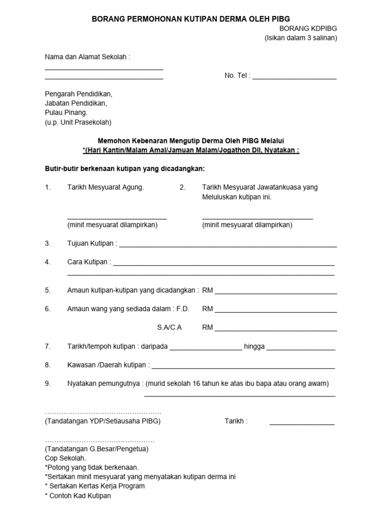 Format Borang Permohonan Kutipan Derma Oleh Pibg | PDF | Karier ...