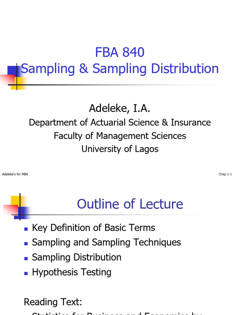 FBA 840 Lecture Slides (Partial)_ADELEKE 20-01-2024 | PDF | Sampling (Statistics) | Confidence ...