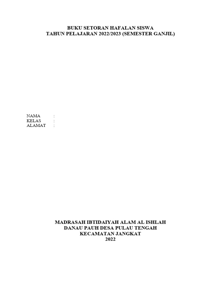 Buku Setoran Hafalan Siswa MI | PDF