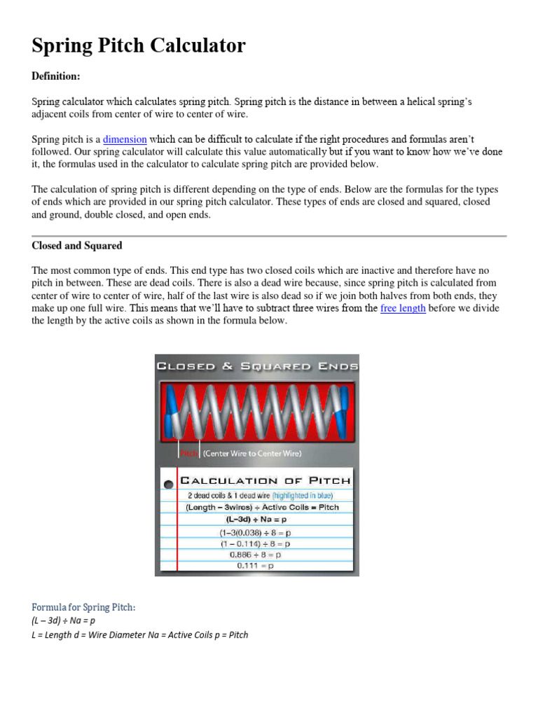 Spring Pitch Calculator | PDF | Wire