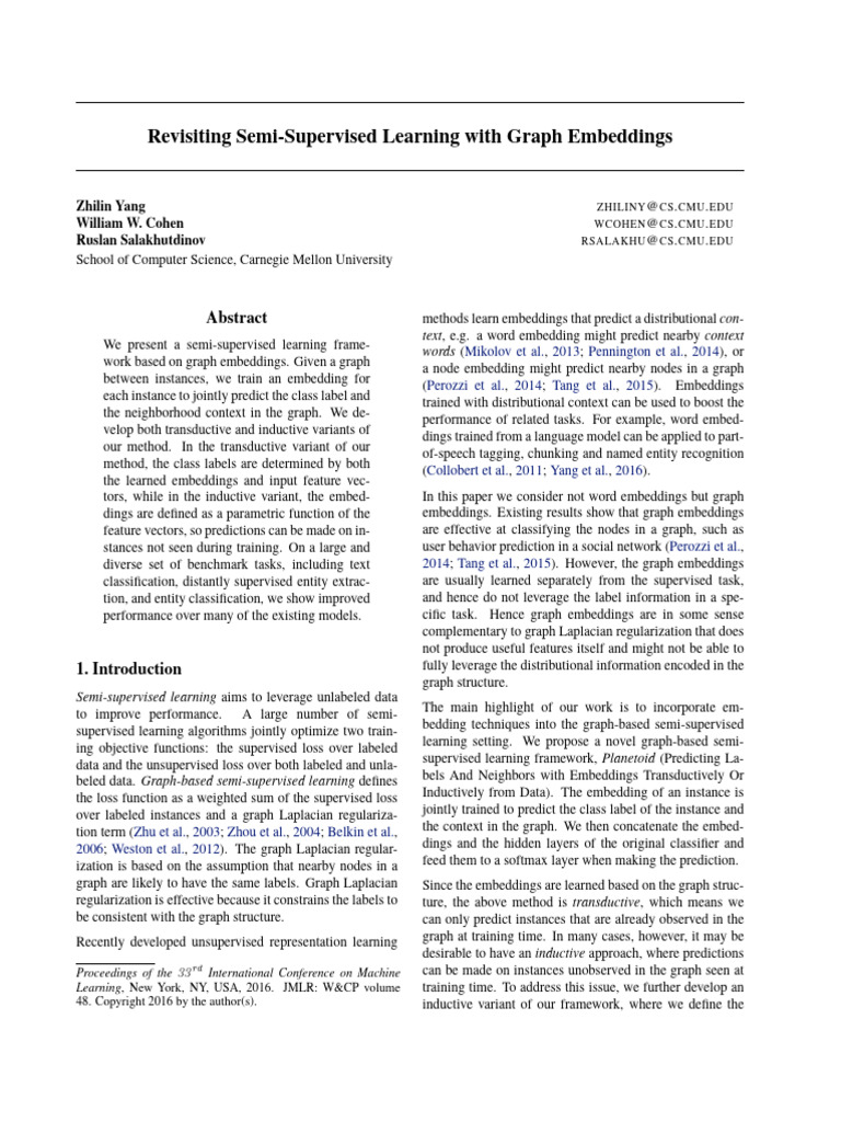 2016-Revisiting Semi-Supervised Learning With Graph Embeddings | Download Free PDF | Machine ...