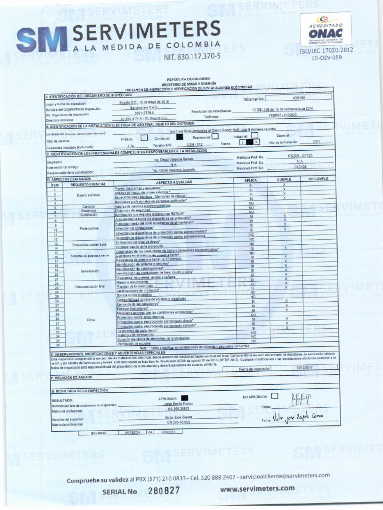Cert Cal, Retie y Declaración de Cump Local 6 | PDF