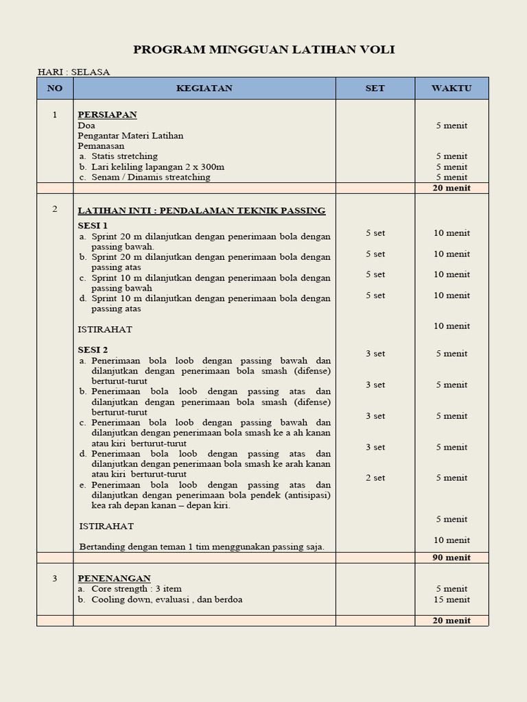 Program Mingguan Latihan Voli | PDF