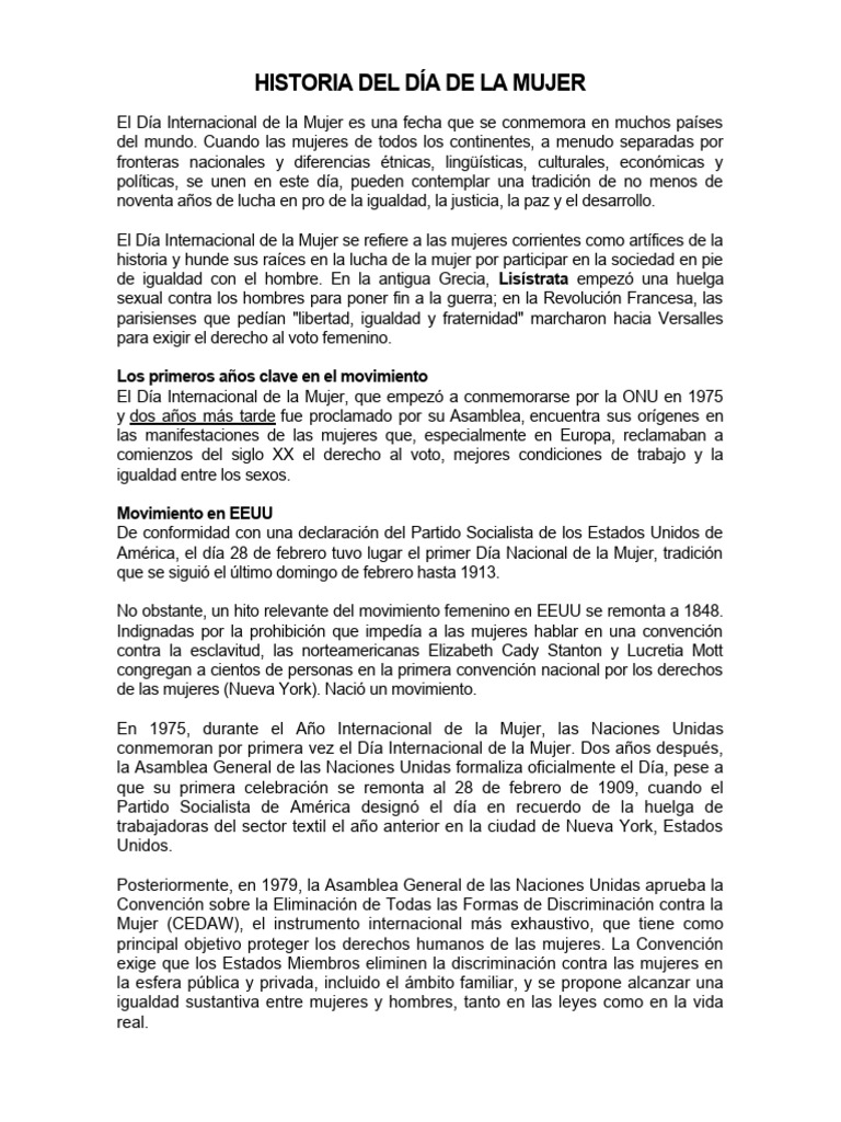 Historia Del Día de La Mujer | PDF | Estudios de género | Igualdad de ...