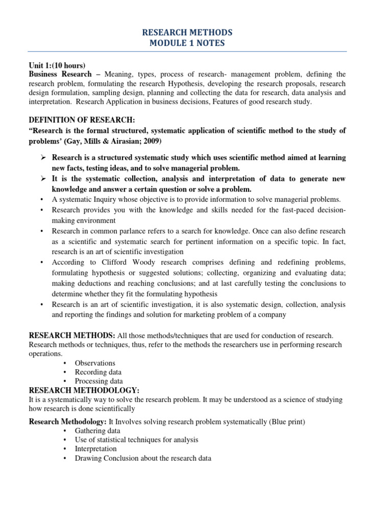 Module 1 Notes- RM | PDF | Sampling (Statistics) | Methodology