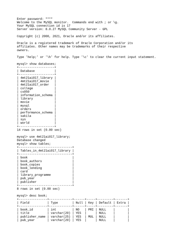 Dbms Lab1 Exp | PDF | My Sql | Databases Dbms Lab1 Exp | PDF | My Sql | Databases