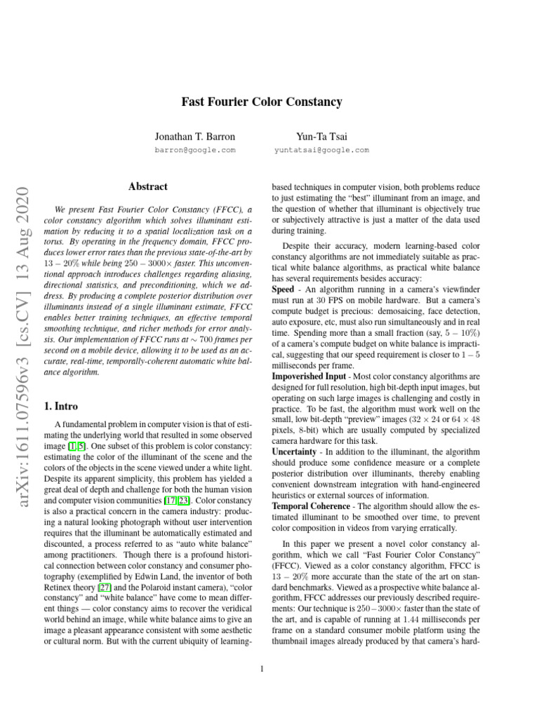 Fast Fourier Color Constancy | PDF | Color Balance | Color