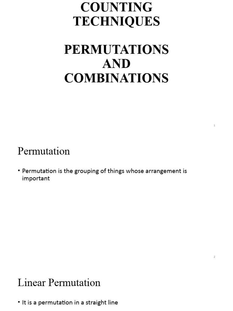 Counting Techniques (Eda) | PDF | Permutation | Combinatorics Counting Techniques (Eda) | PDF | Permutation | Combinatorics