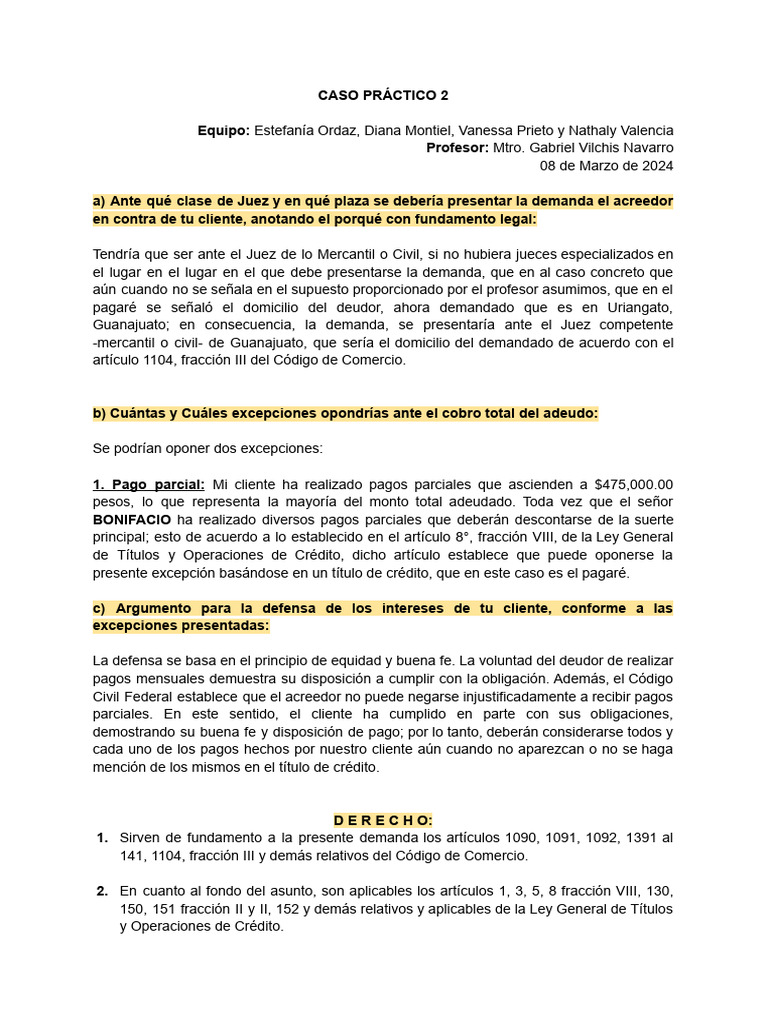 Caso Práctico 2 - Procesal Mercantil | PDF | Instrumento negociable | Justicia