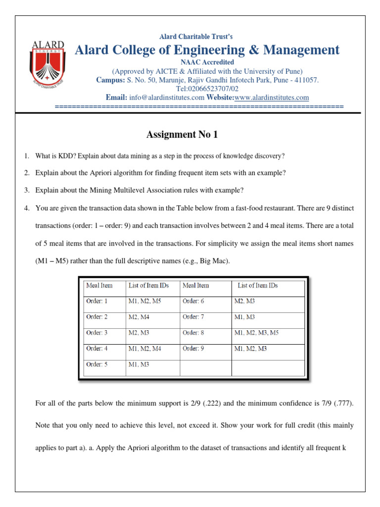 KDD and Apriori Algorithm Assignment | PDF | Algorithms | Applied ...