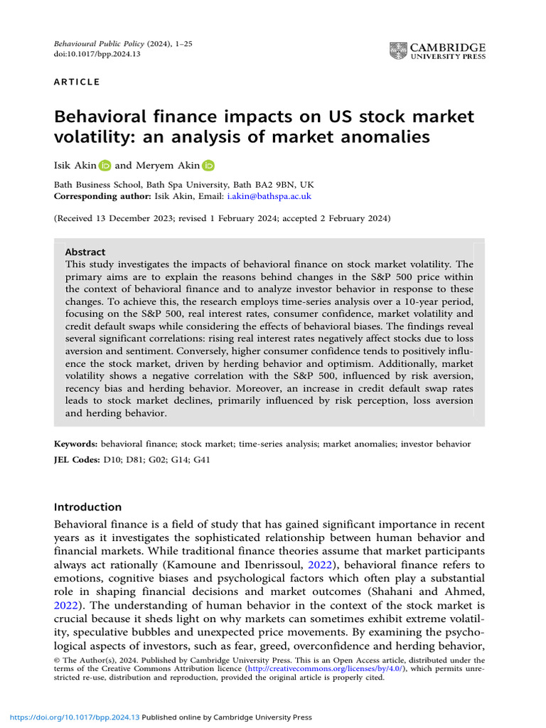 Behavioral Finance Impacts On US Stock Market Vola | PDF | Behavioral ...