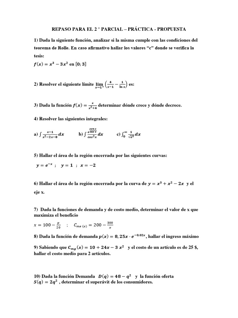 Matematica I - 2 - C 2021 - Repaso para El 2do Parcial | PDF