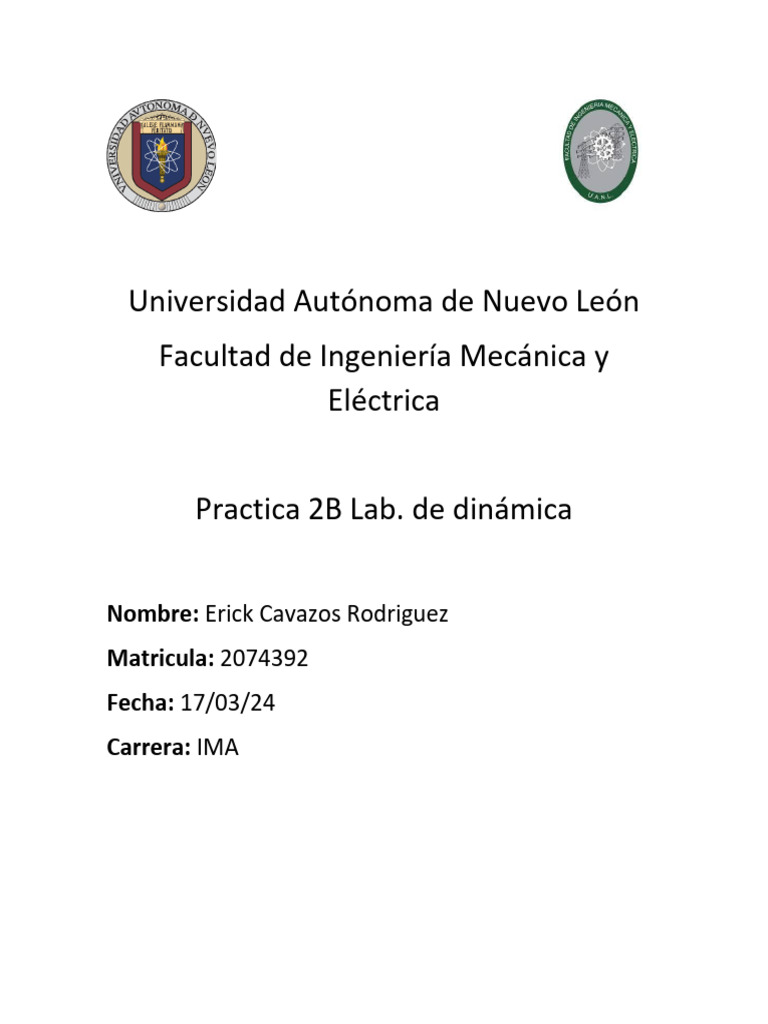 ECR - 2074392 - Practica 2B - Lab. Dinamica | PDF | Aceleración | Velocidad